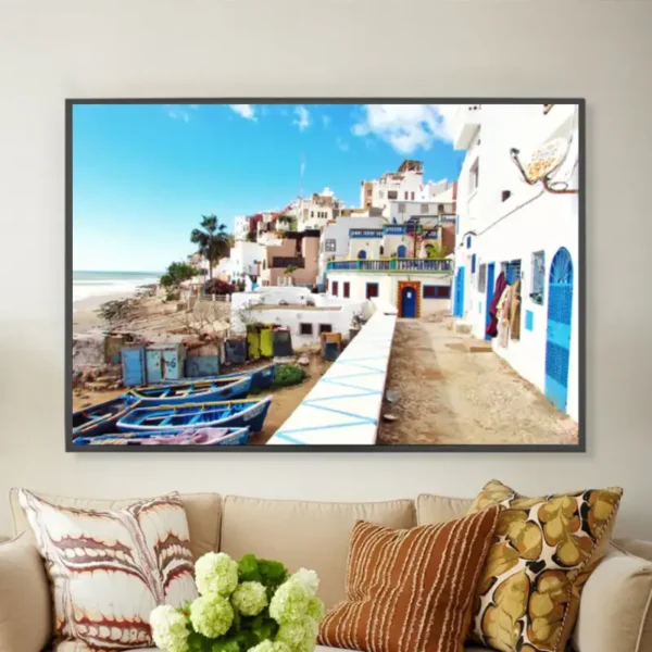 Tableau marocain – Village côtier et bateaux traditionnels - O.M.A ART ...